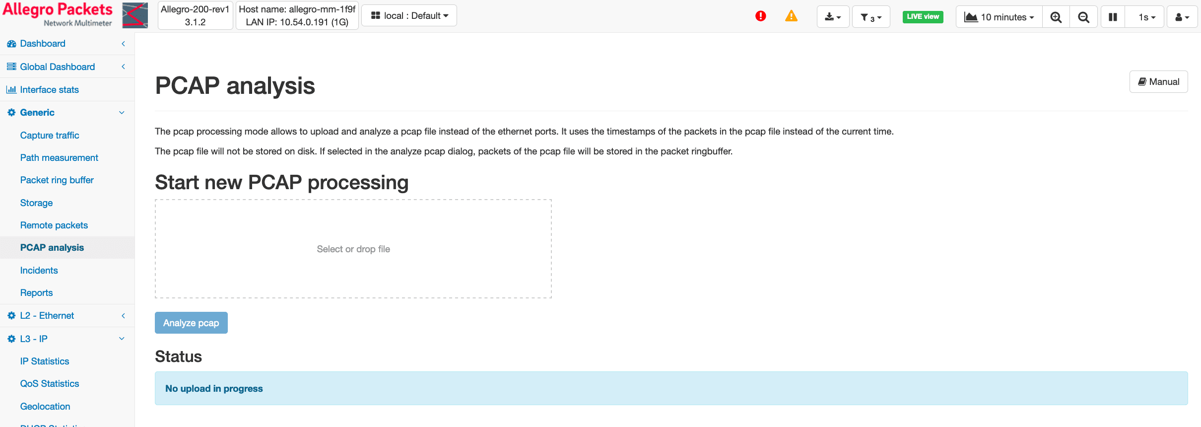 Pcap Analyzer: Pcap Filter of the Allegro Network Multimeter